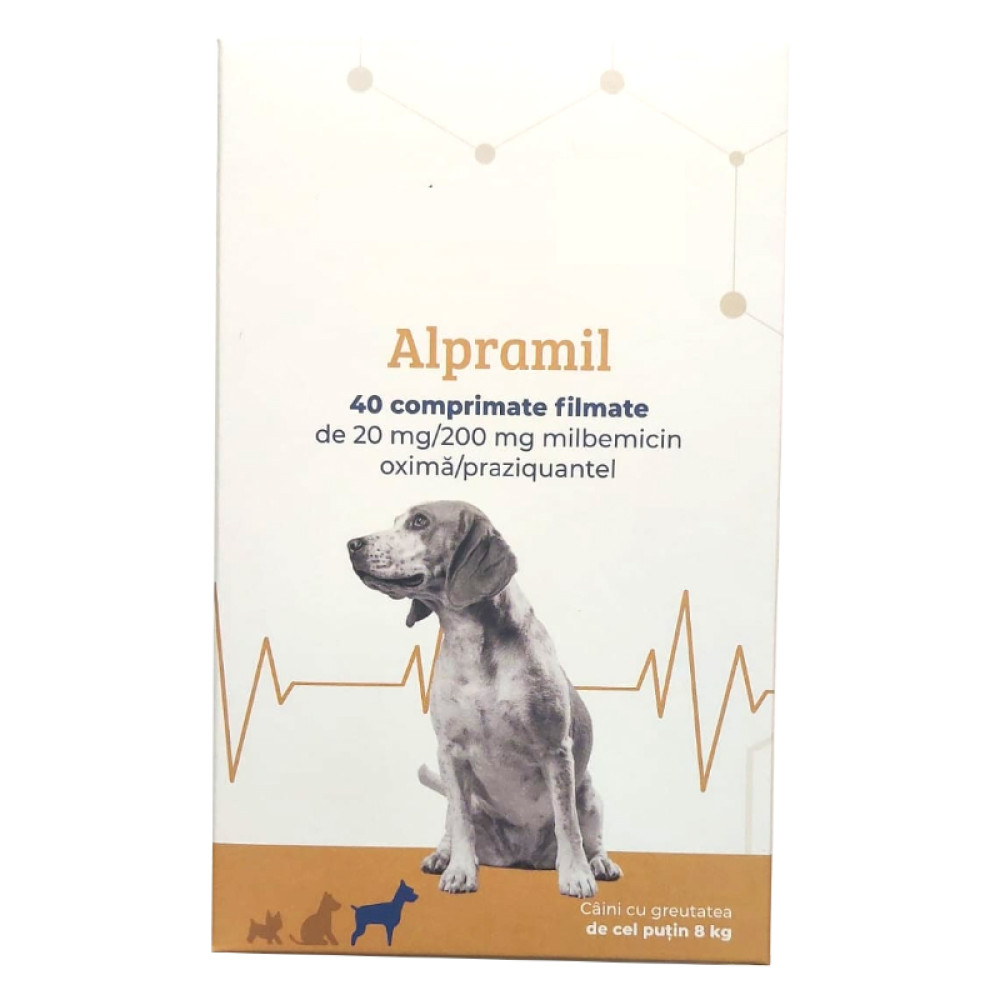 Alpramil Dog 20 mg/200 mg, comprimate filmate pentru câini cu greutatea ...